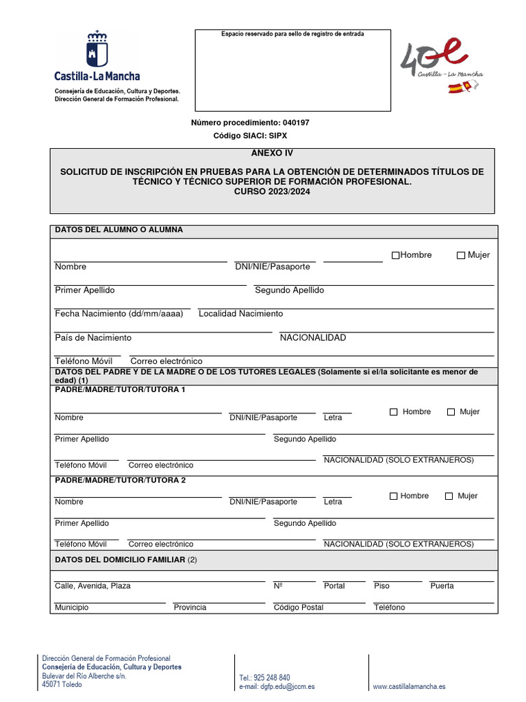 Solicitud Pruebas Libres FP Formulario | Descargar gratis PDF | Desarrollo profesional