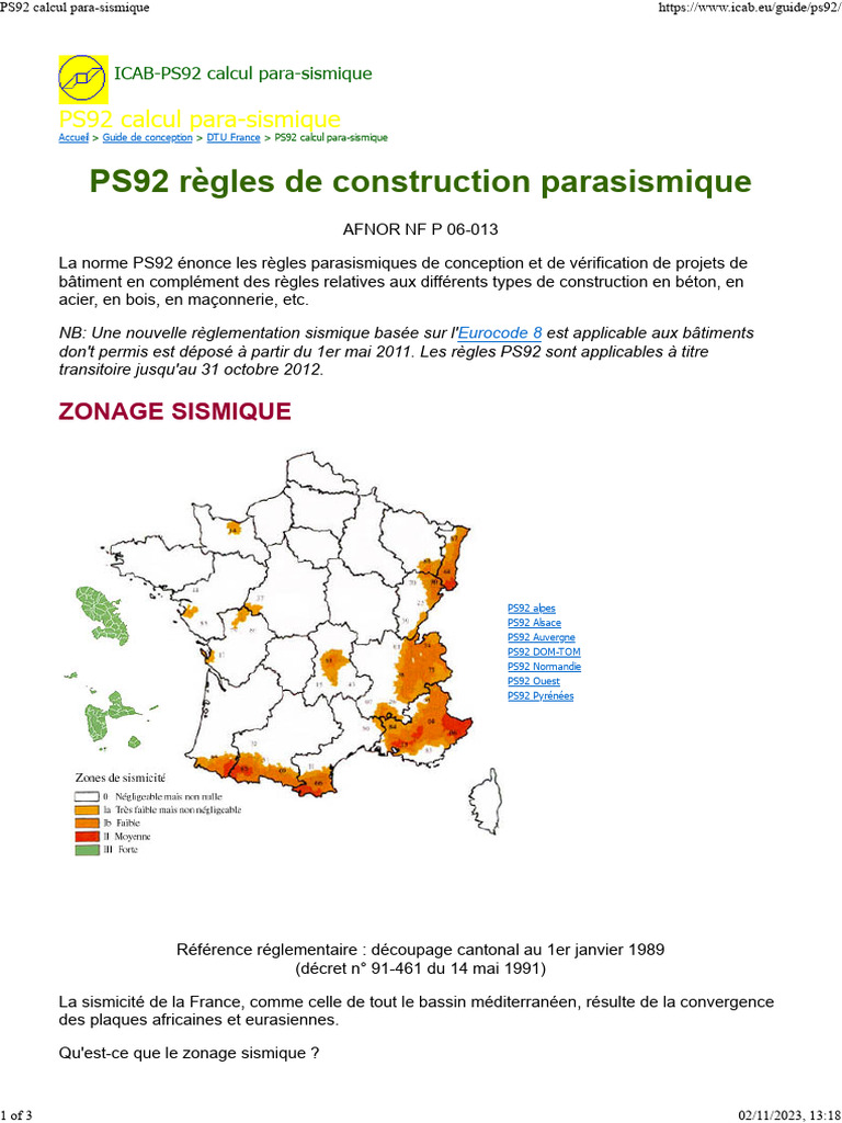 Règles PS92 de construction parasismique | PDF | Génie parasismique ...