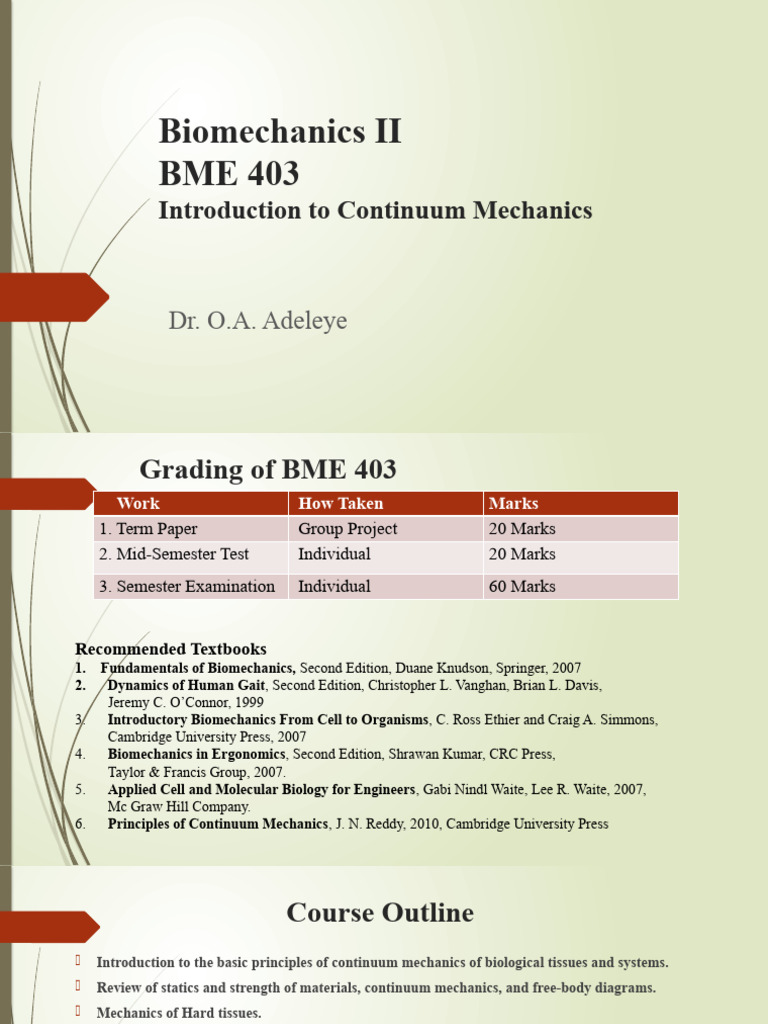 1 Intro To Basic Principles of Continuum Mechanics of Bio Tissues | PDF ...