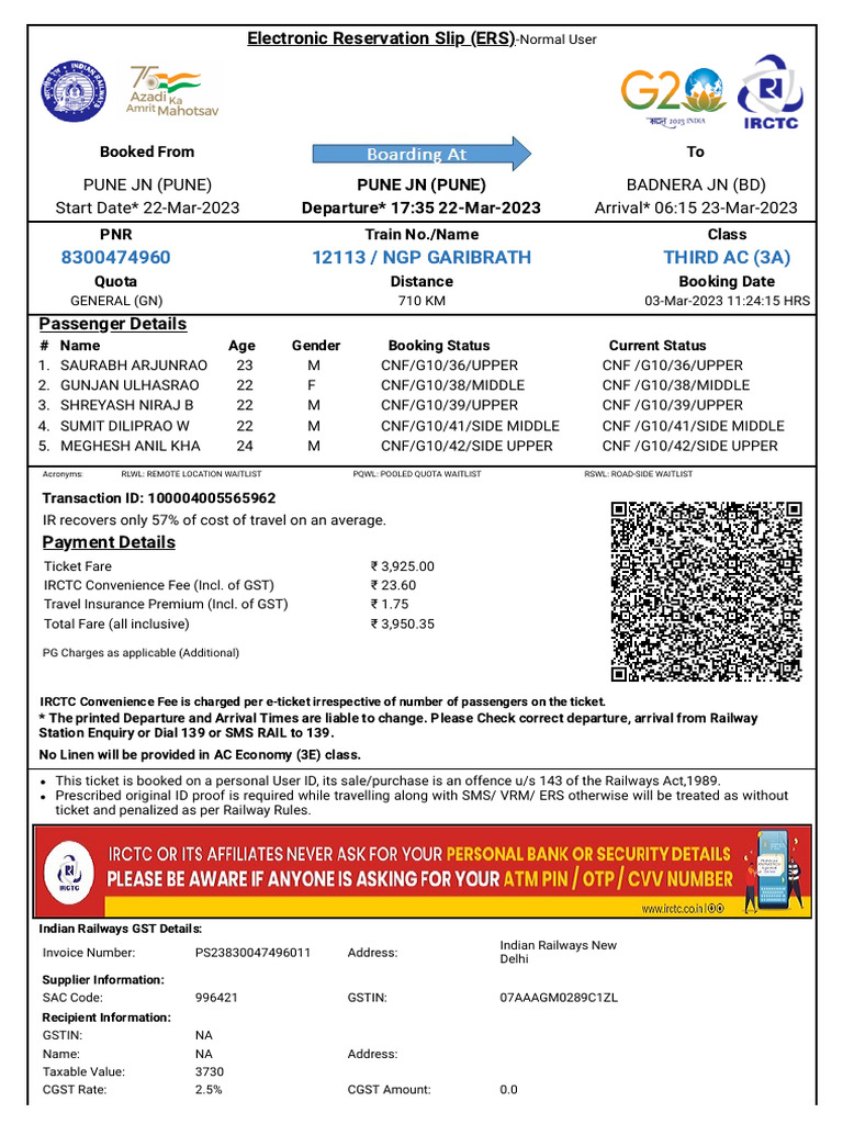 NGP Garibrath Third Ac (3A) | PDF