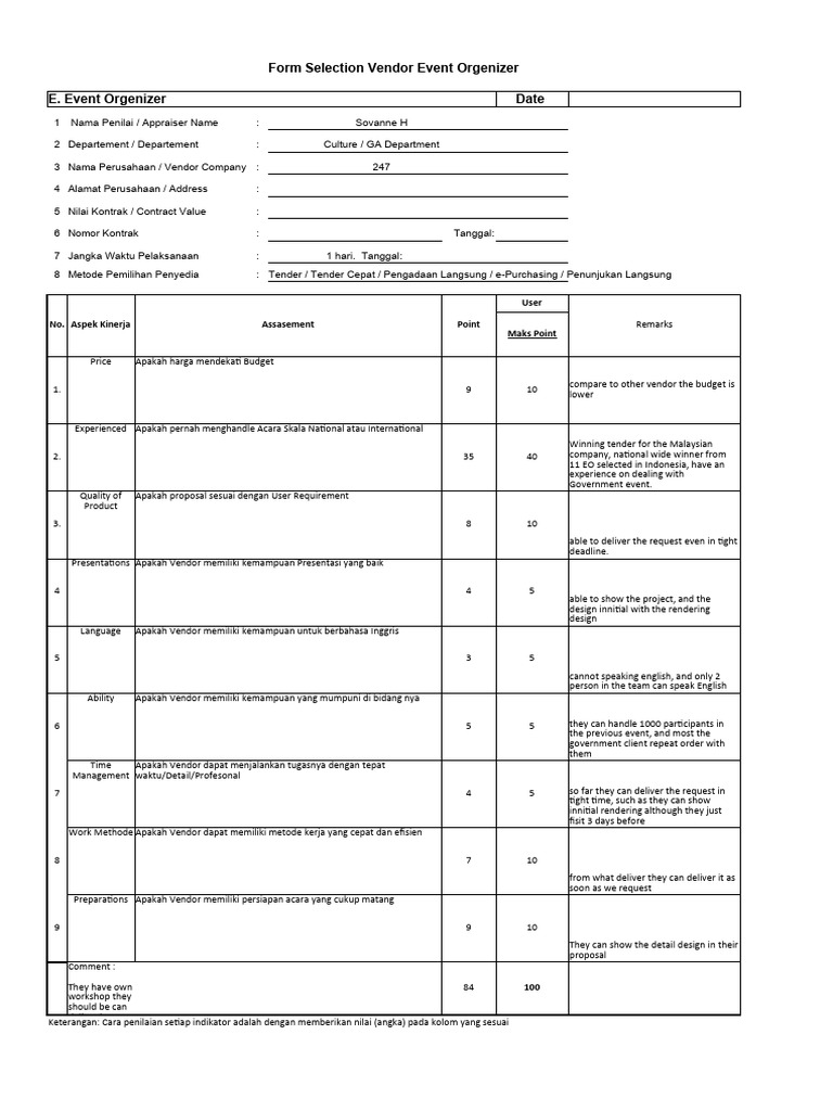 Format Penilaian Vendor 247 | PDF