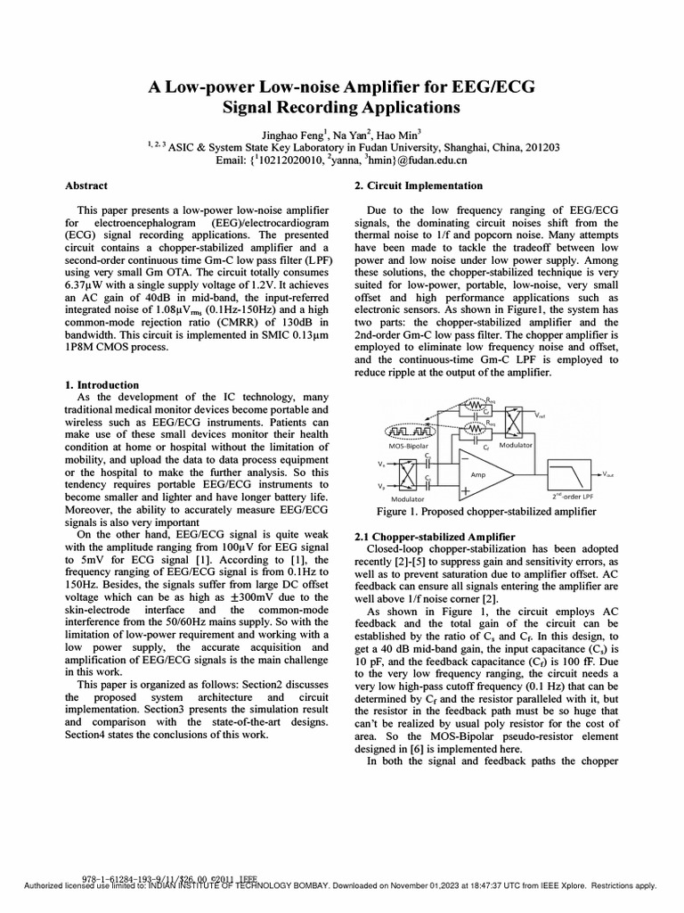 12 A Low-Power Low-Noise Amplifier For EEG ECG Signal Recording Applications | PDF | Amplifier ...