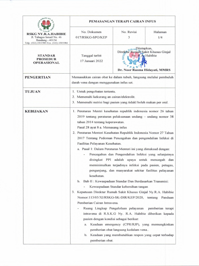 017 3 Kep Spo Pemasangan Terapi Cairan Infus | PDF