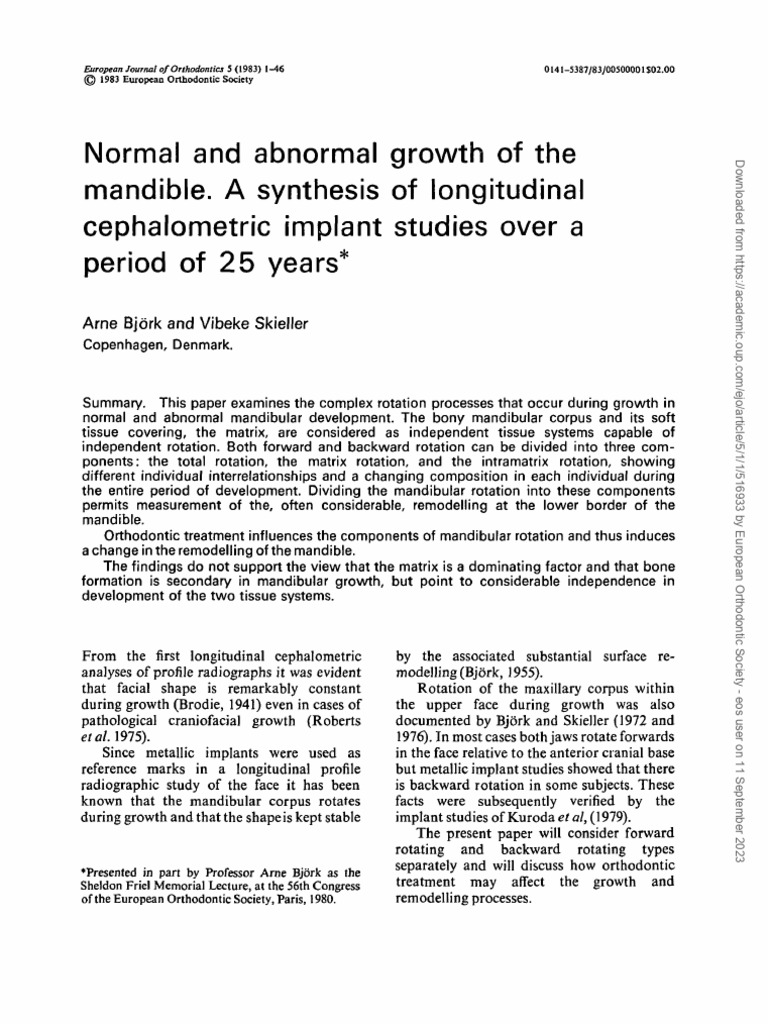 Normal and Abnormal Growth of The Mandible. A Synthesis of Longitudinal Cephalometric Implant ...