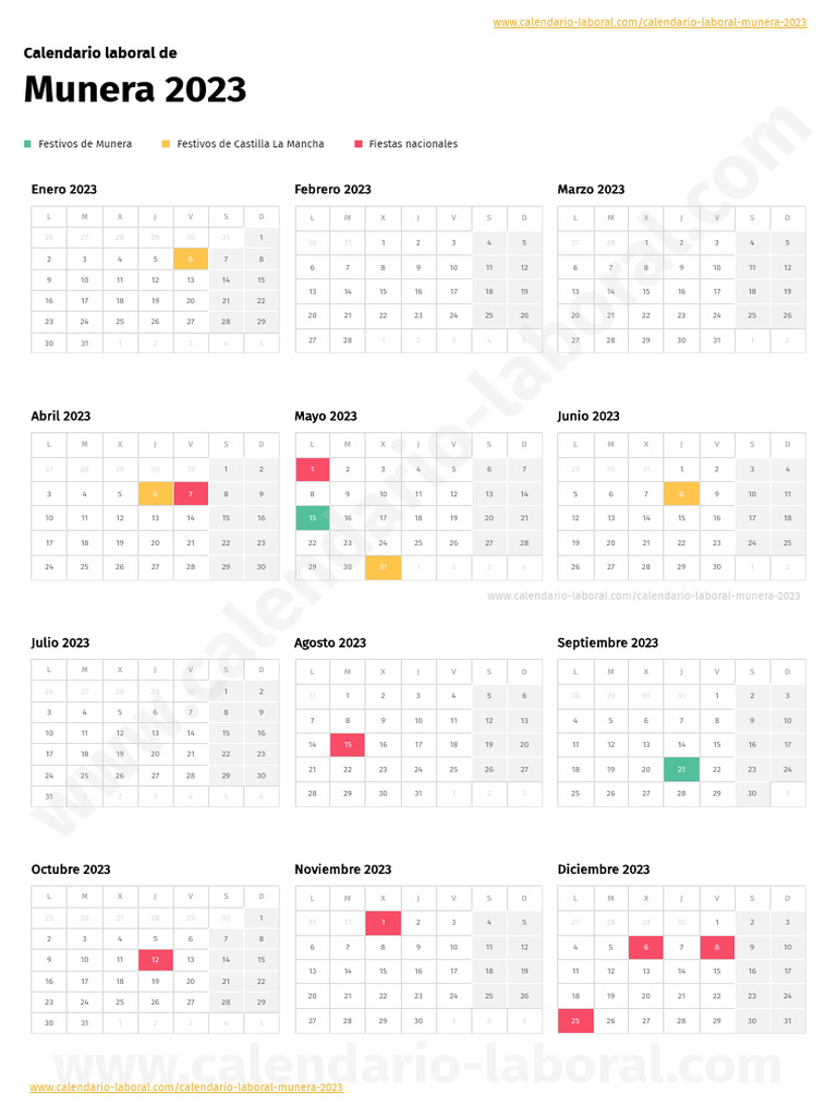 Calendario Laboral Munera 2023 PDF | PDF