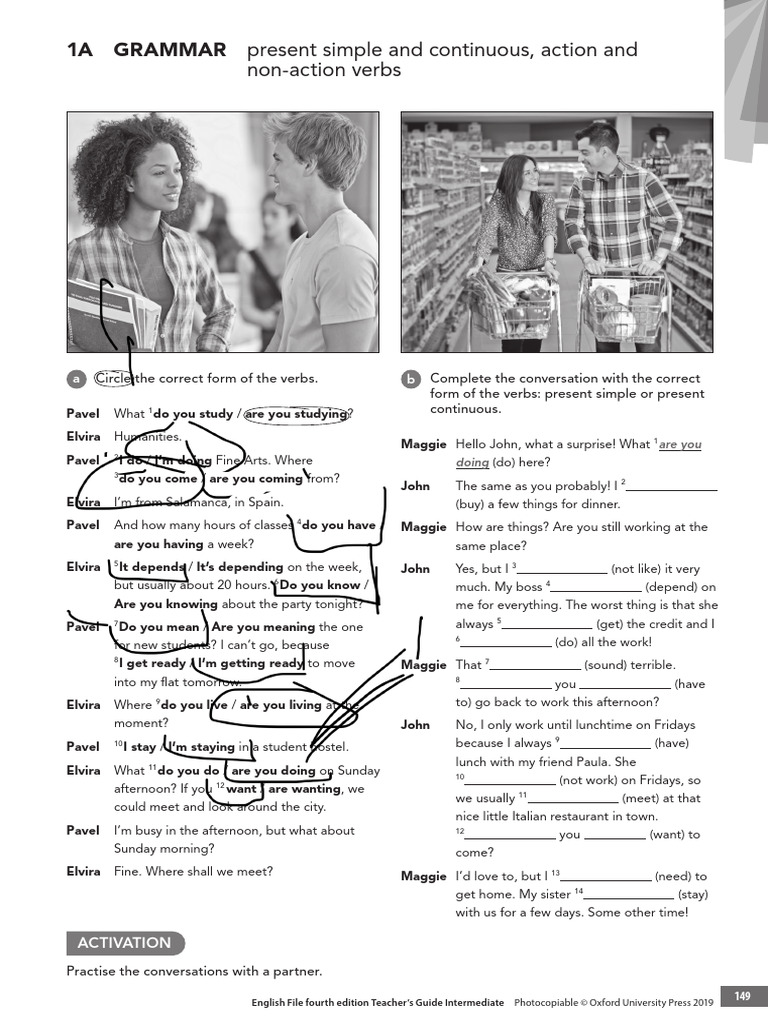 B1 Present Simple and Continuous | PDF | Linguistics | Grammar
