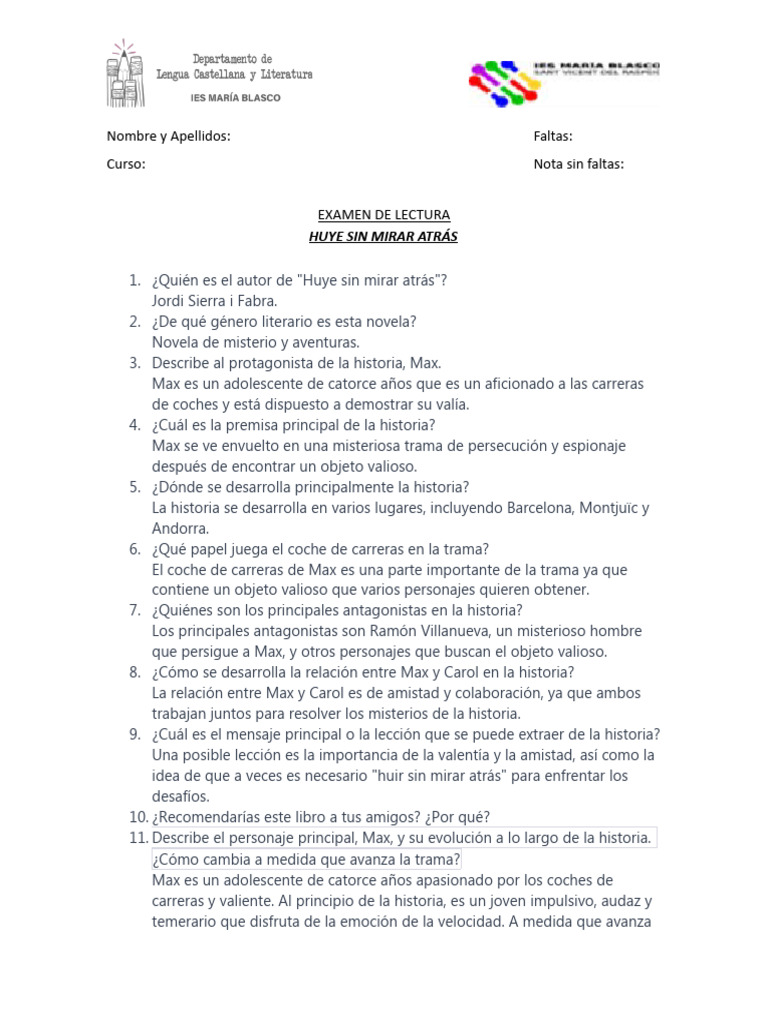 Resumen de "Huye sin mirar atrás" | PDF | Novelas | Verdad