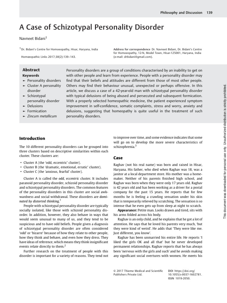 A Case of Schizotypal Personality Disorder: Navneet Bidani | PDF ...