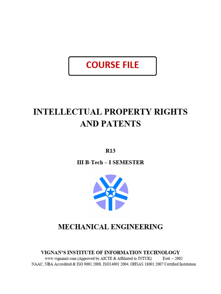 Course File: Intellectual Property Rights and Patents | PDF ...