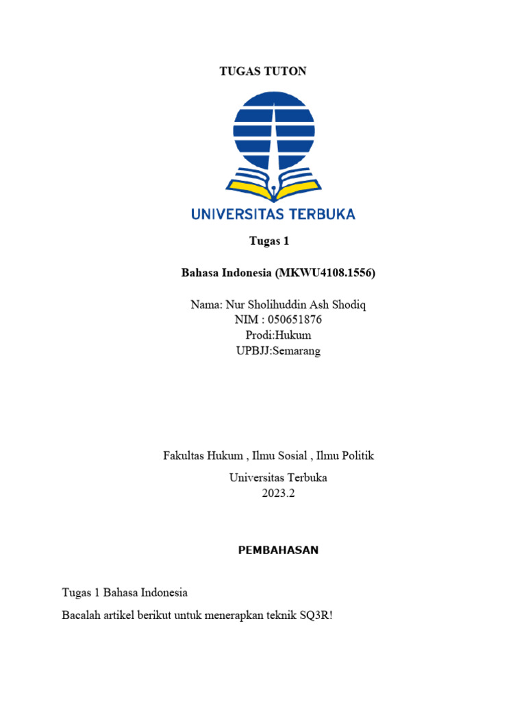 Tugas TUTON 1 Bahasa Indonesia | PDF | Pengembangan Diri | Sains ... Tugas TUTON 1 Bahasa Indonesia | PDF | Pengembangan Diri | Sains ...