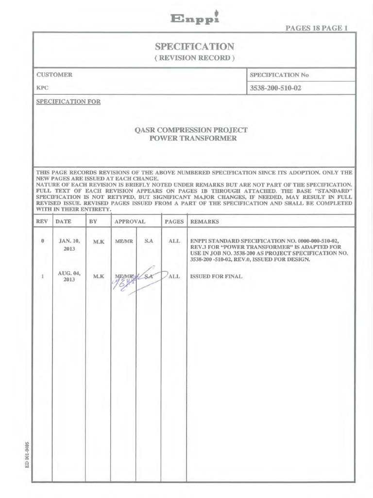 6.1.3 Power Transformer Specification | PDF | Transformer | Electrical ...