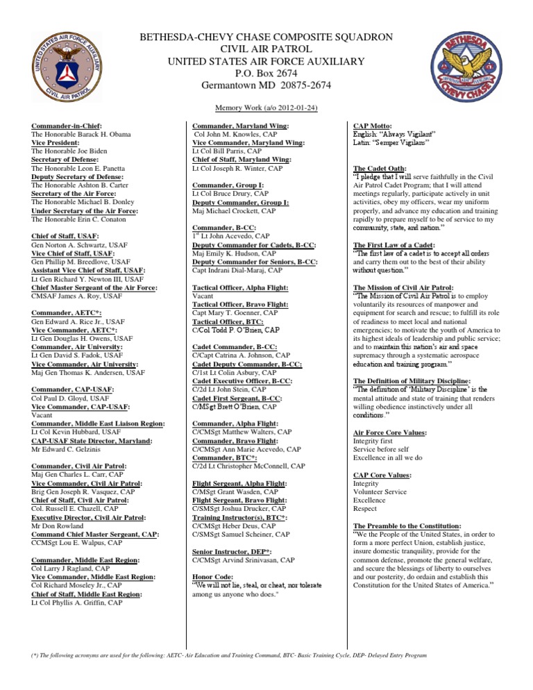 Squadron Memory Work | Civil Air Patrol | Military Organization