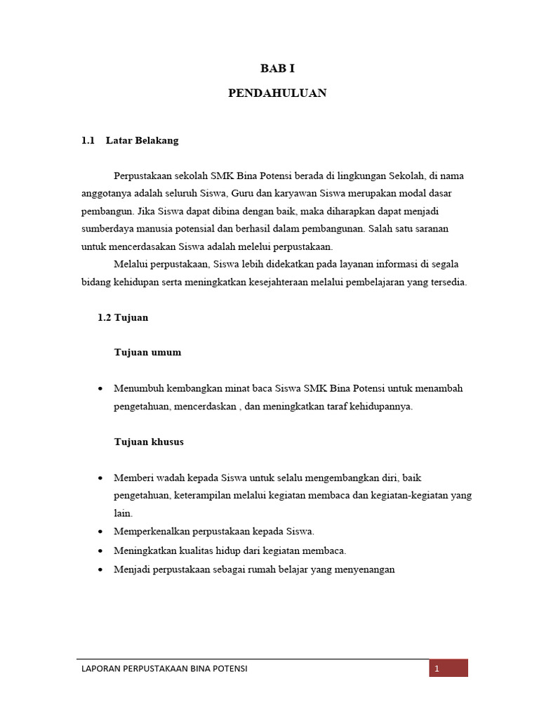 Bab 1 Laporan Perpustakaan | PDF