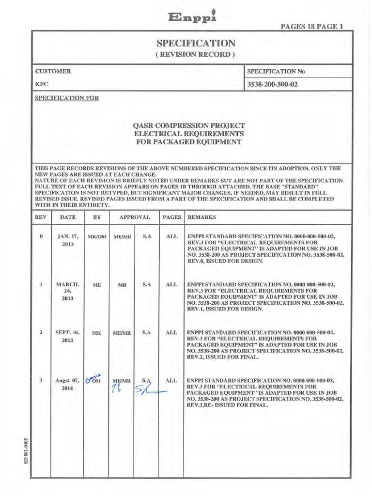 Electrical Specs for Qasr Compression Project | PDF | Electrical Wiring ...