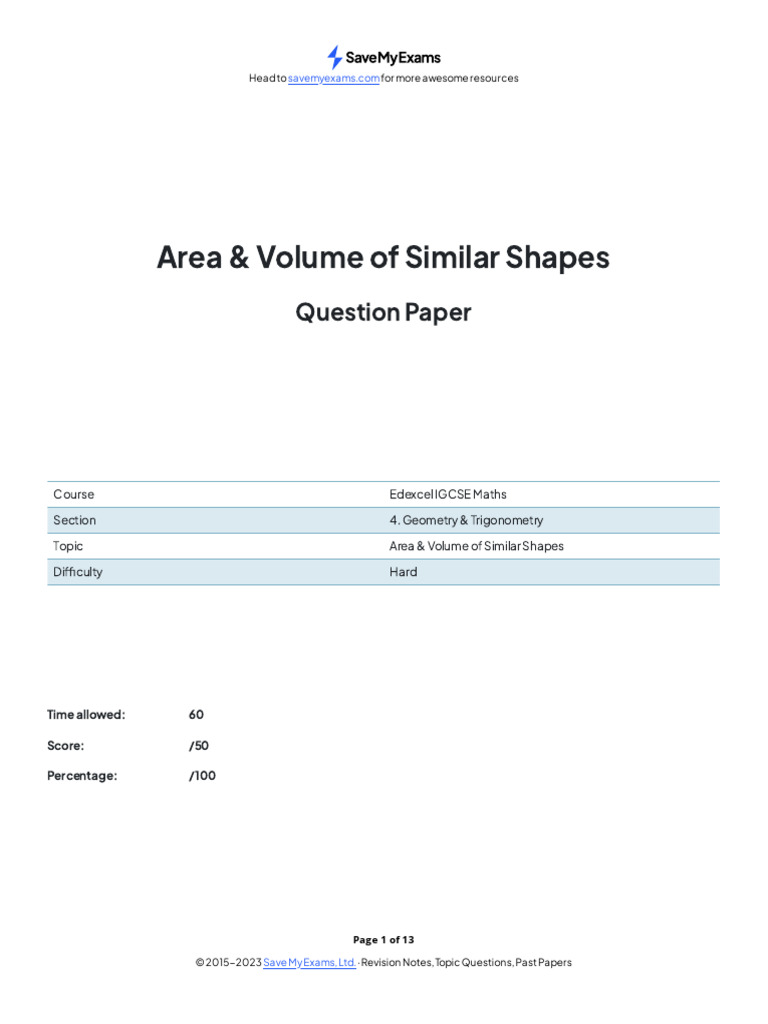Area and VOlume Exam Questions-2 | PDF