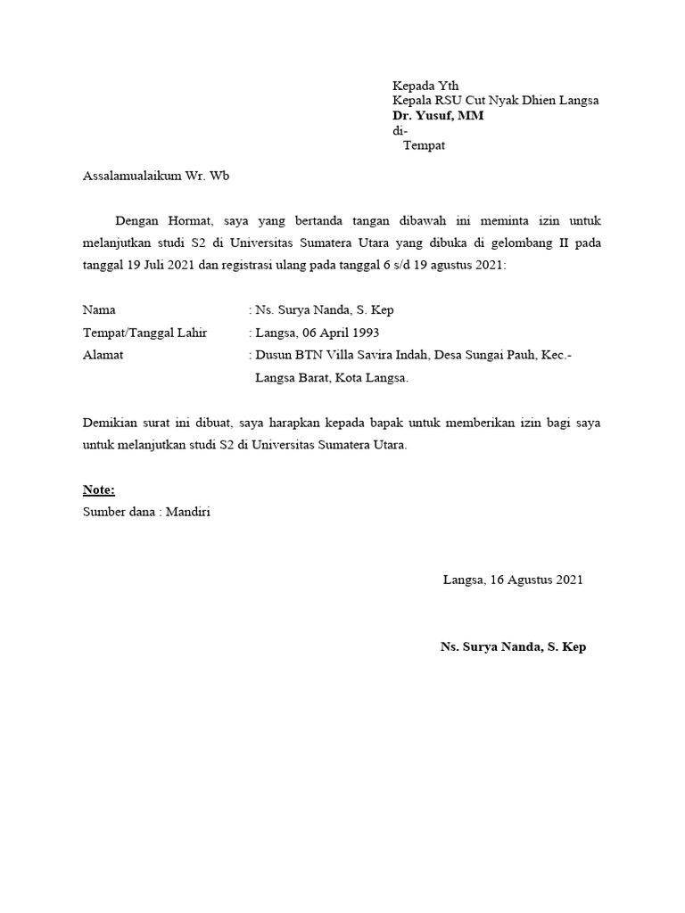 Surat Izin Kuliah S2 | PDF