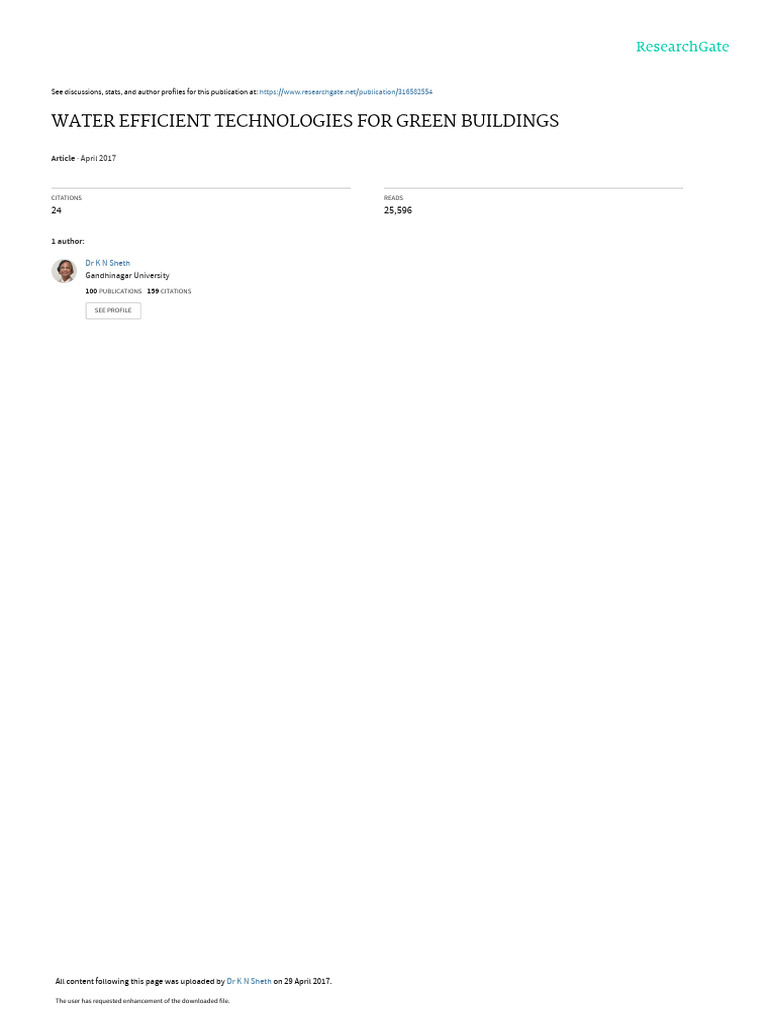 Water Efficient Technologies For Green Buildings: April 2017 | PDF | Art