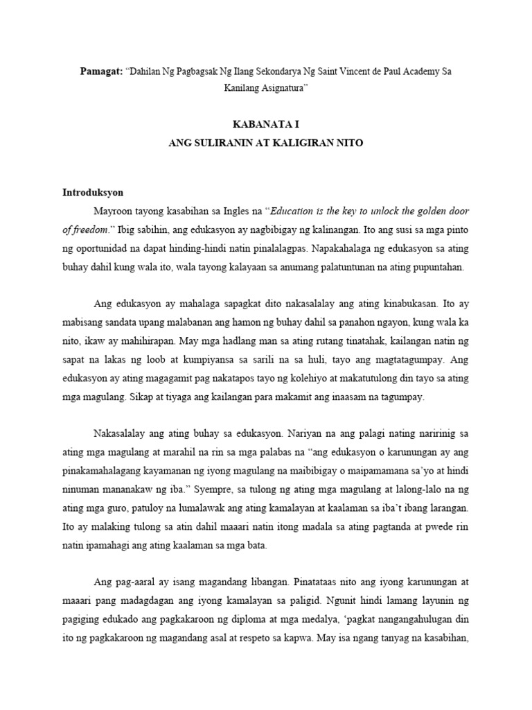 KABANATA 1 (HALIMBAWA) | PDF