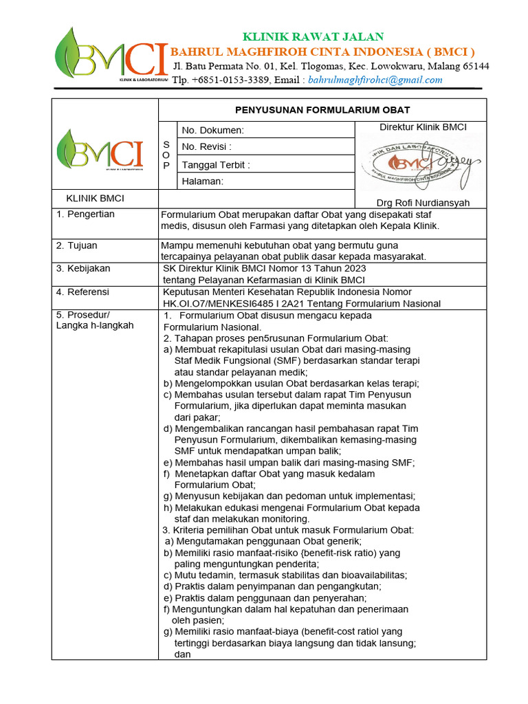 SOP Penyusunan Formularium Obat | PDF