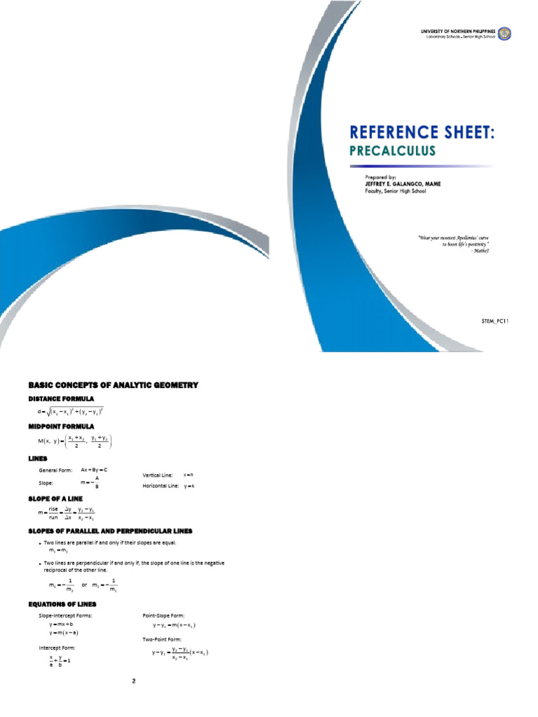 Reference Sheet in Precalculus 1 | PDF