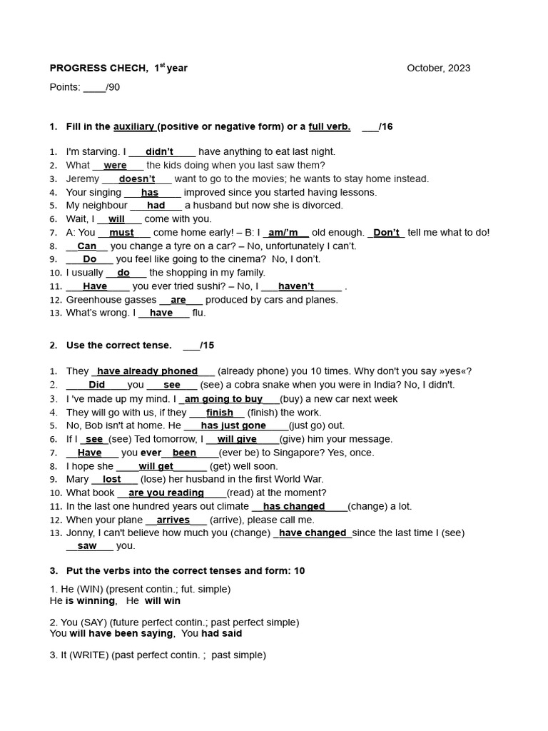 Progress Check - Answer Key | PDF | Linguistics | Grammar