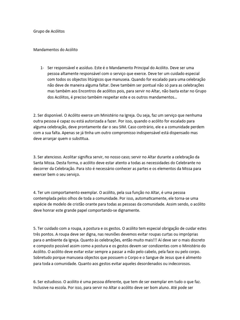 Mandamentos Do Acólito | PDF | Oração | Família