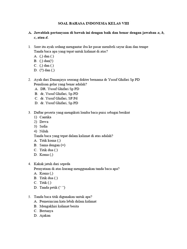 Soal Bahasa Indonesia Kelas Viii | PDF | Seni & Disiplin Bahasa | Kajian Bahasa Asing