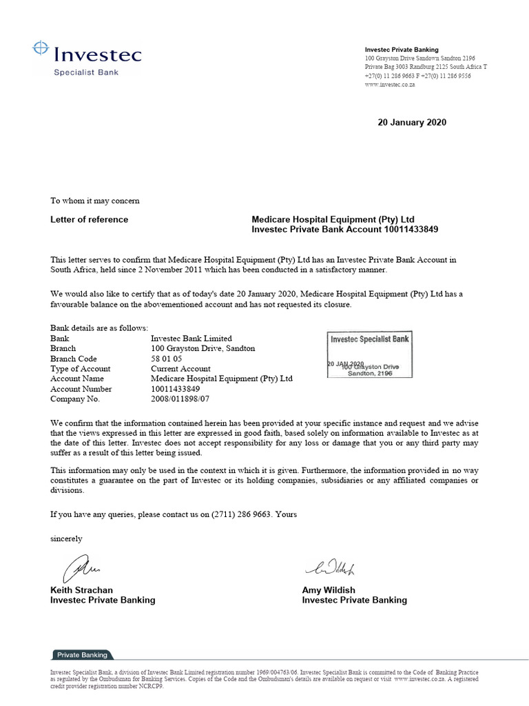 Bank Letter Investec Jan2020 | PDF | Banks | Government