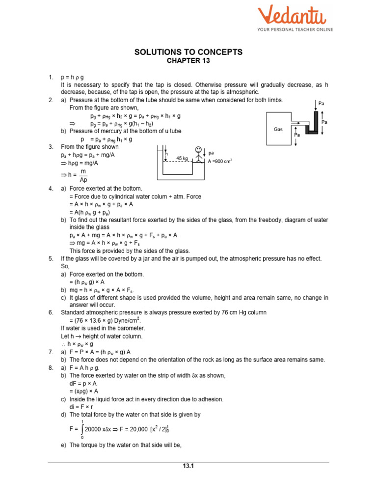 HC Verma Solutions Class 11 Chapter 13 - Fluid Mechanics | PDF ...