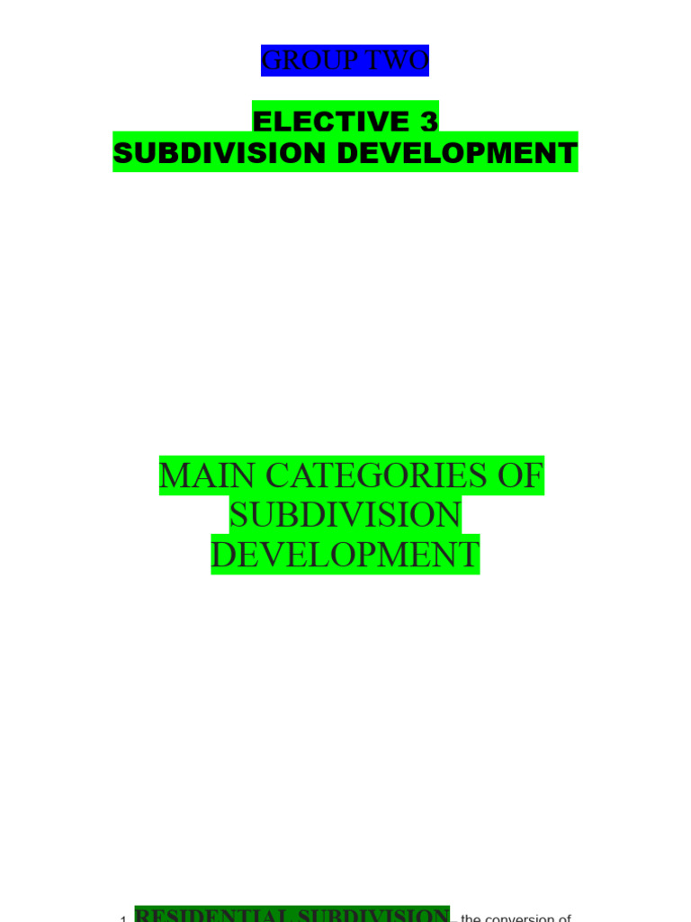 Ppt-Elective-Group-Two-Subdivision-Development - 1 | PDF | Sewerage | Sewage Treatment