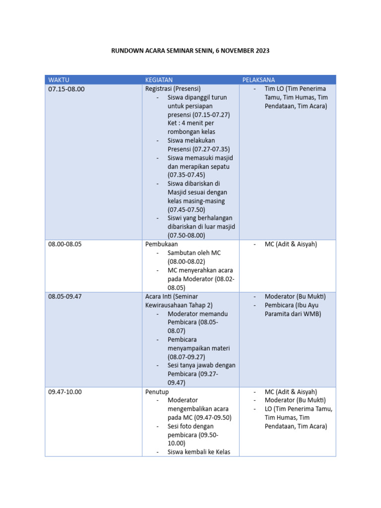 Rundown Acara Seminar Senin | PDF