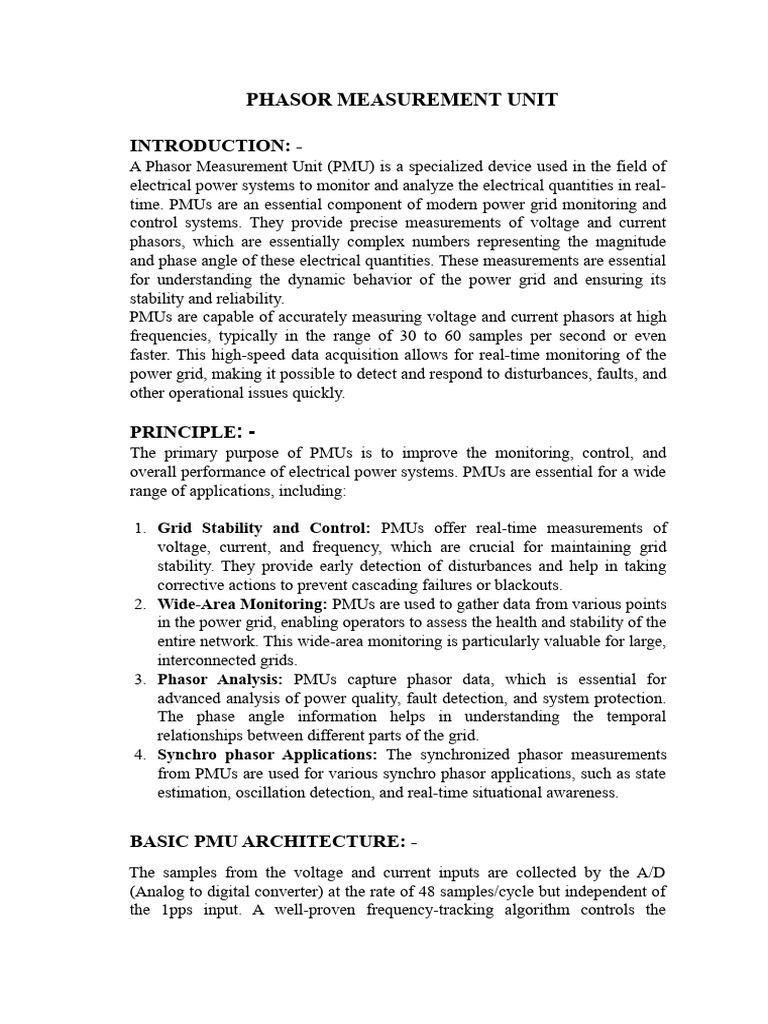Phasor Measurements Units Synopsis Pdf