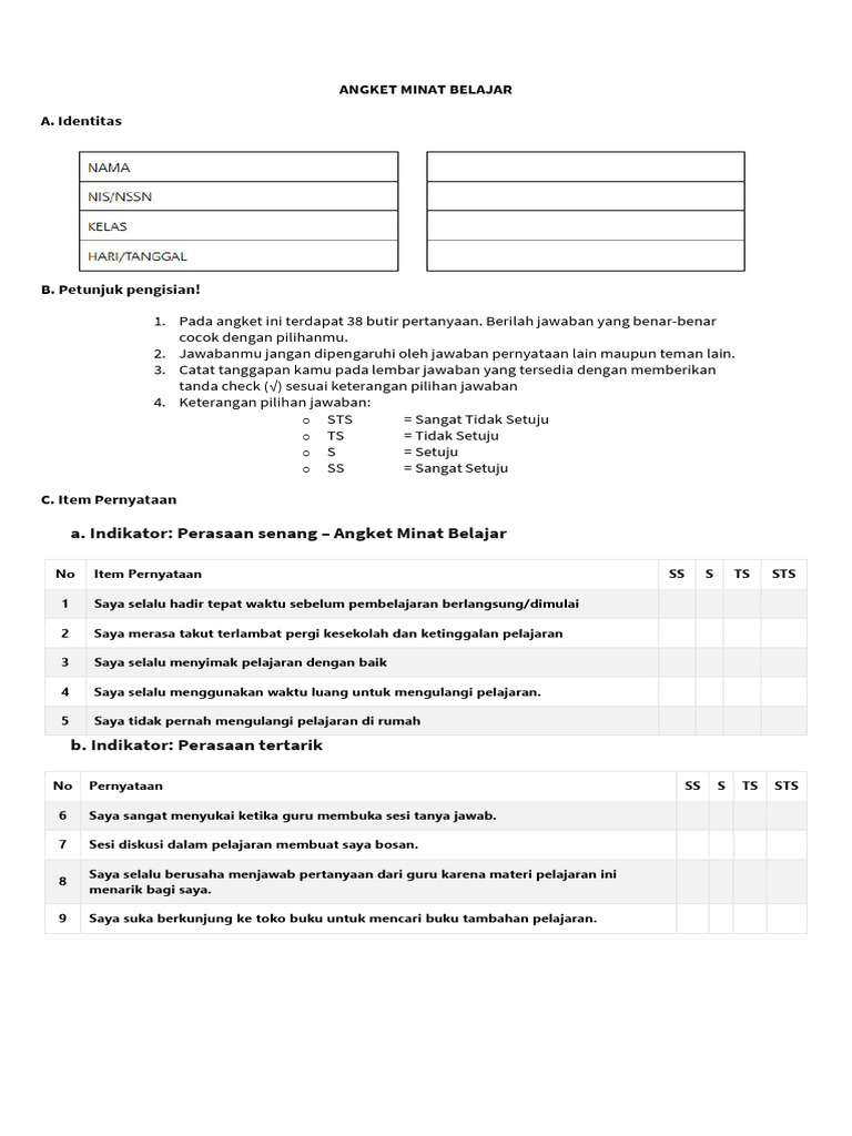 Angket Minat Belajar Siswa | PDF