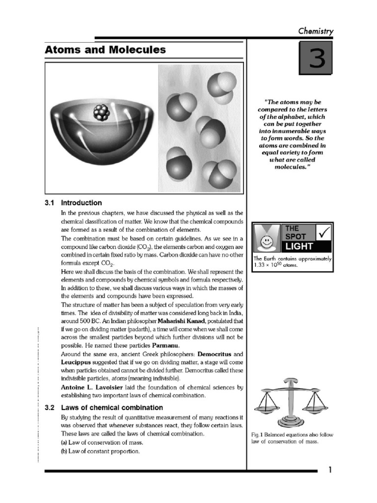 Class 9 Chemistry Atoms and Molecules 1600564557 | PDF