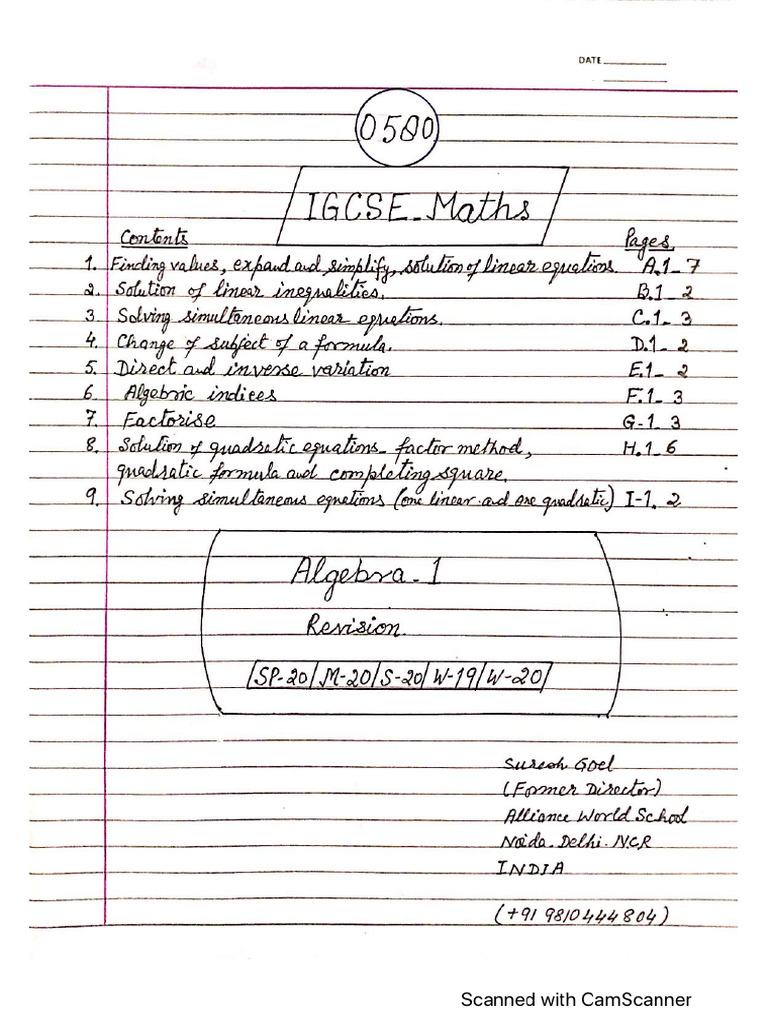 Ig 0580 Algebra 1 Revision | PDF