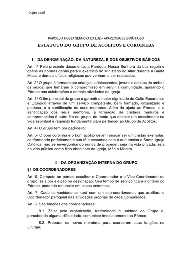 Estatuto Dos Acólitos PDF | PDF