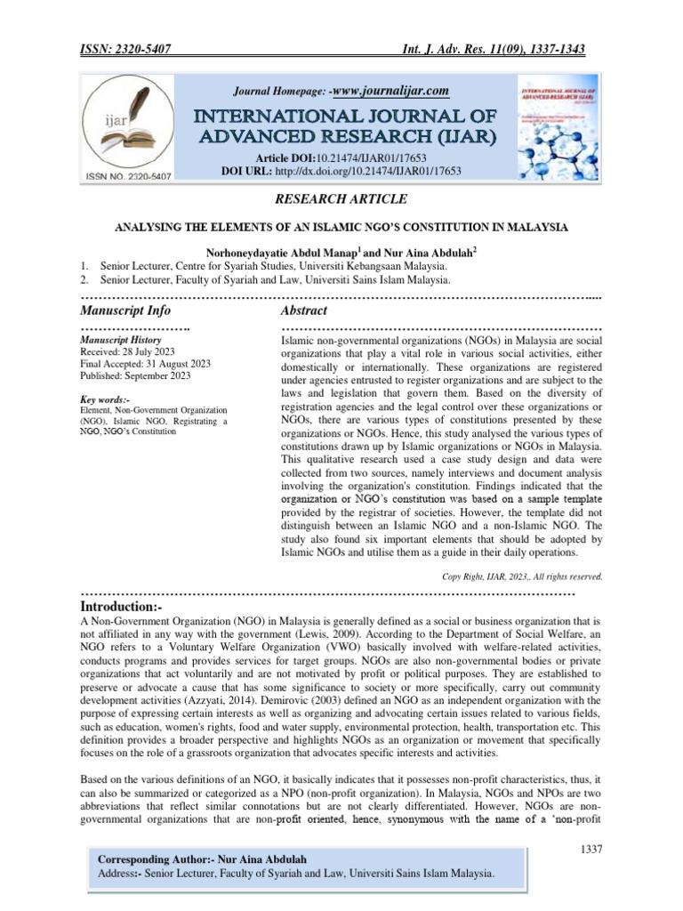 Islamic NGO Constitutions in Malaysia | PDF | Social Science