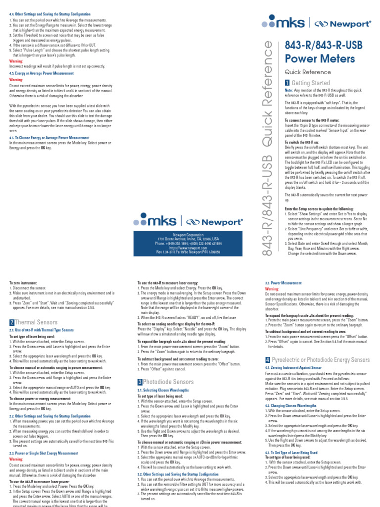 843 R 843 R USB Quick Reference Rev 1.34 2 | PDF | Laser | Electrical Engineering