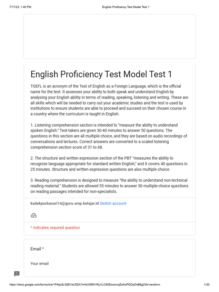 English Proficiency Test Model 1 | PDF | Multiple Choice | Test Of ...