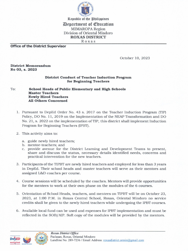 District Memo On IP For BT 2023 | PDF