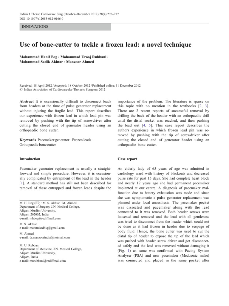 Use of Bone-Cutter To Tackle A Frozen Lead A Novel Technique | PDF ... Use of Bone-Cutter To Tackle A Frozen Lead A Novel Technique | PDF ...