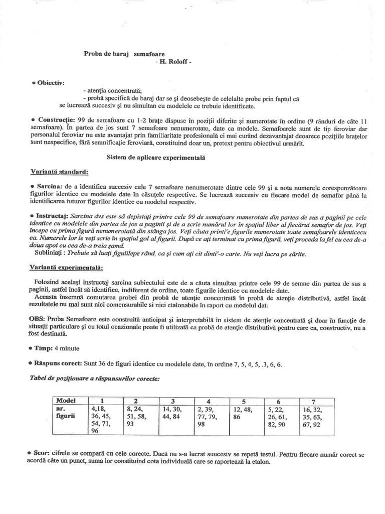 Atentie Concentrata Si Distributiva Proba de Baraj Semafoare H. Roloff ...
