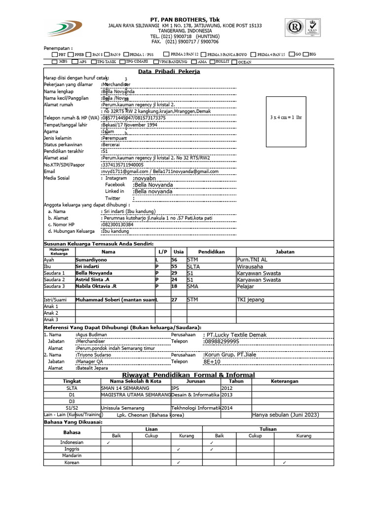 Data Pribadi Pelamar Merchandiser | PDF