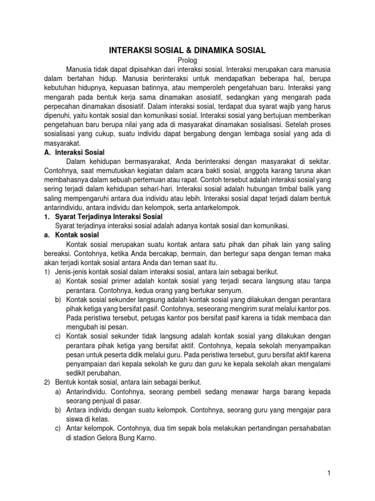 Interaksi Sosial Dan Dinamika Sosial | PDF