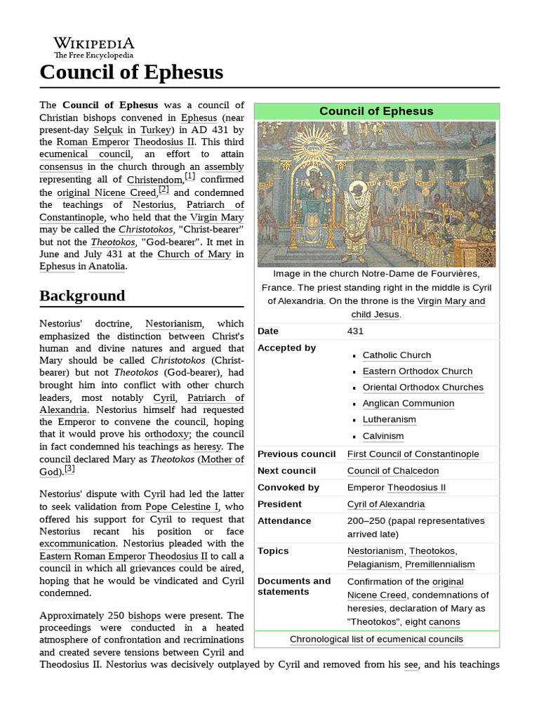 Council of Ephesus | PDF | Eastern Christianity | God In Christianity