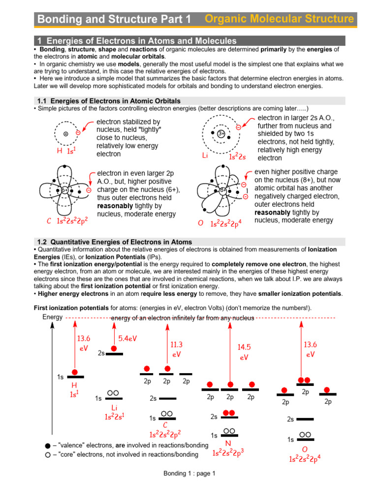 1 - Bonding I Organic Molecular Structures | PDF | Chemical Bond | Valence (Chemistry)