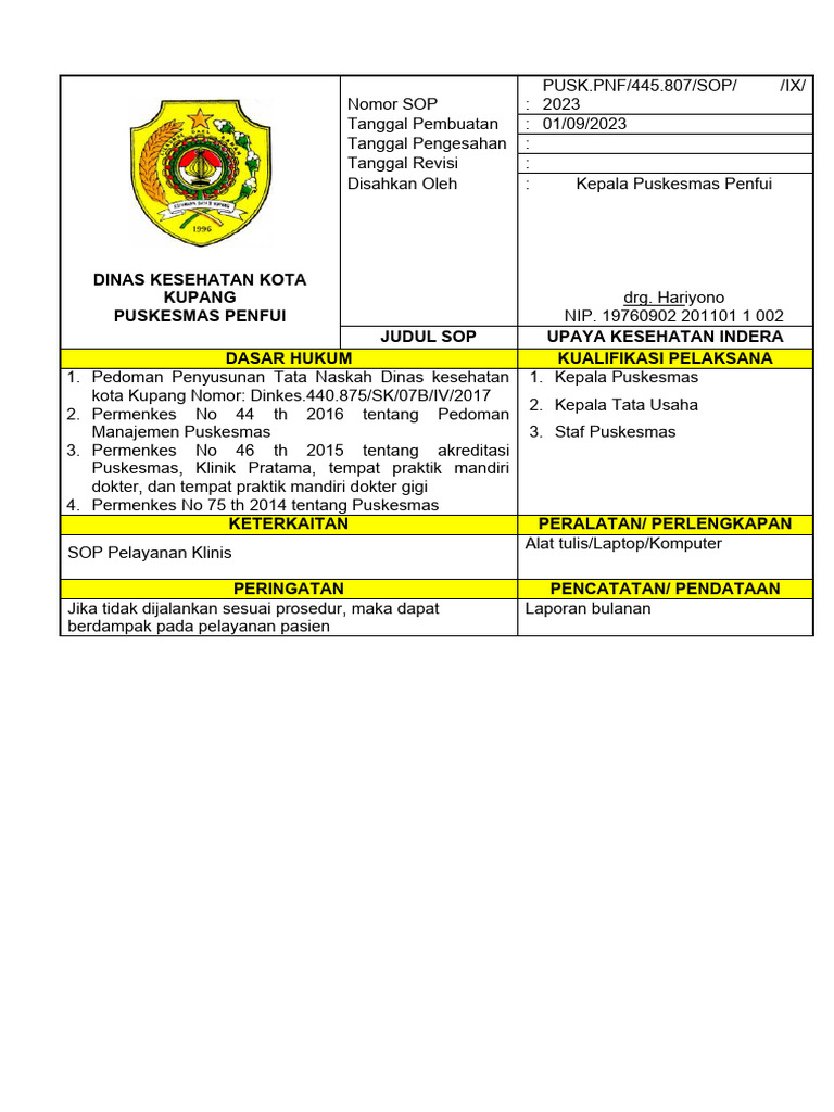 Sop Upaya Kesehatan Indera | PDF