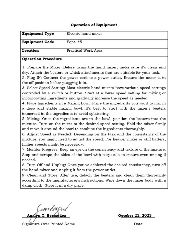 Operation of Equipment | PDF