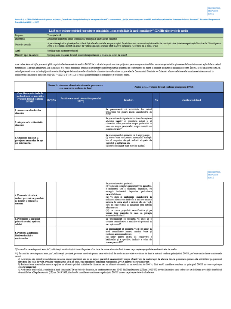 Anexa 6a Lista Autoevaluare DNSH - Micro - 25.10.2023 | PDF