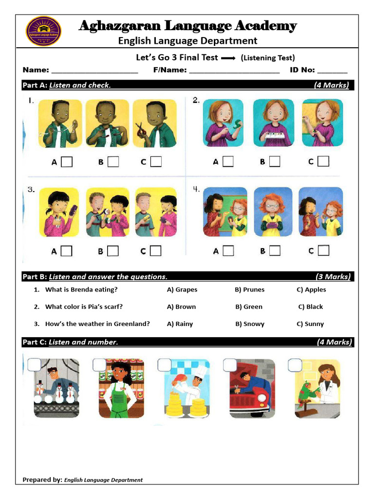 Let's Go 3 Final Listening Test | PDF | Language Arts & Discipline
